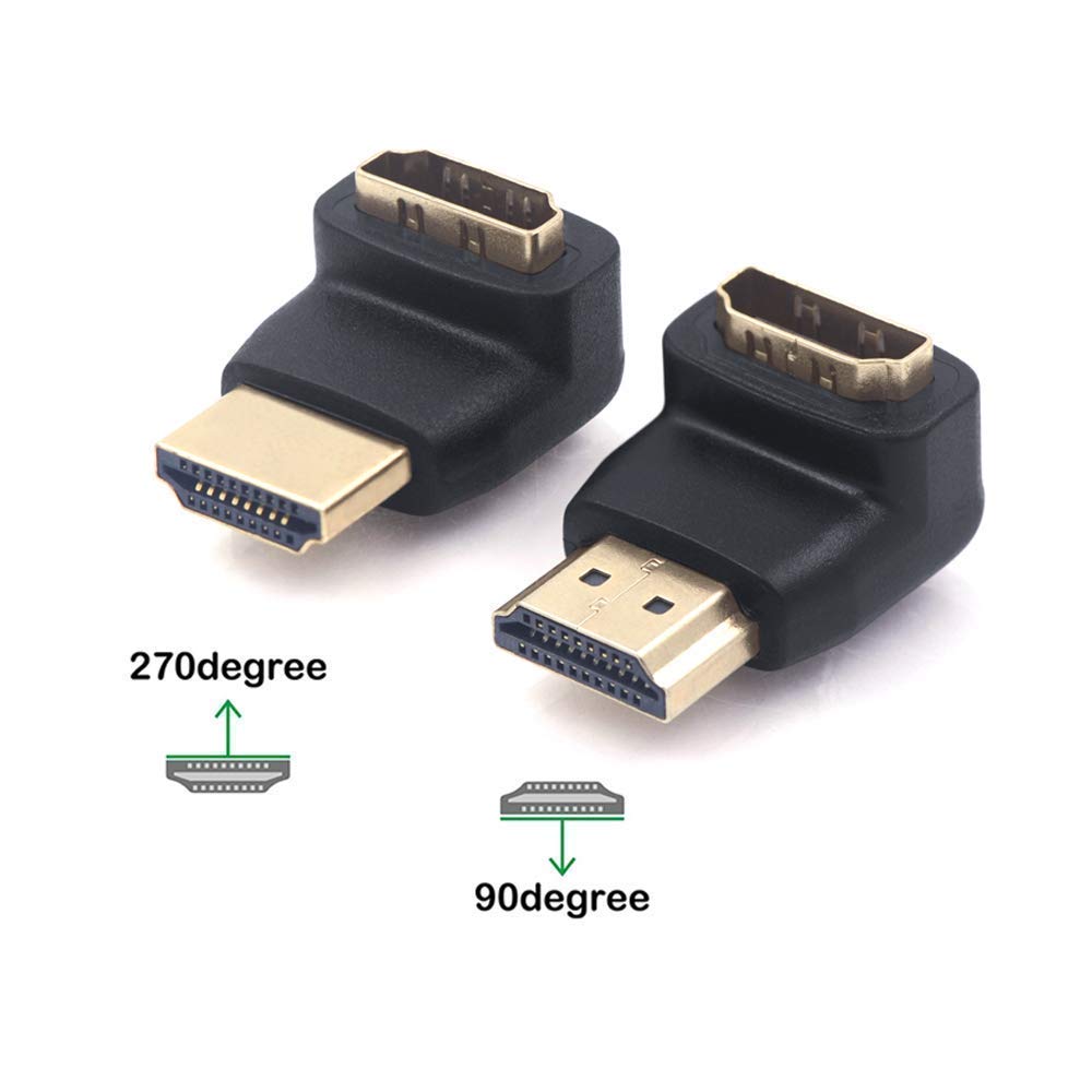 VCE 2-Pack HDMI 90 Degree and 270 Degree Right Angle Male to Female Adapter Bundle with HDMI Swivel Adapter Male to Female HDMI Extension for Google Chrome Cast, Roku Streaming Stick