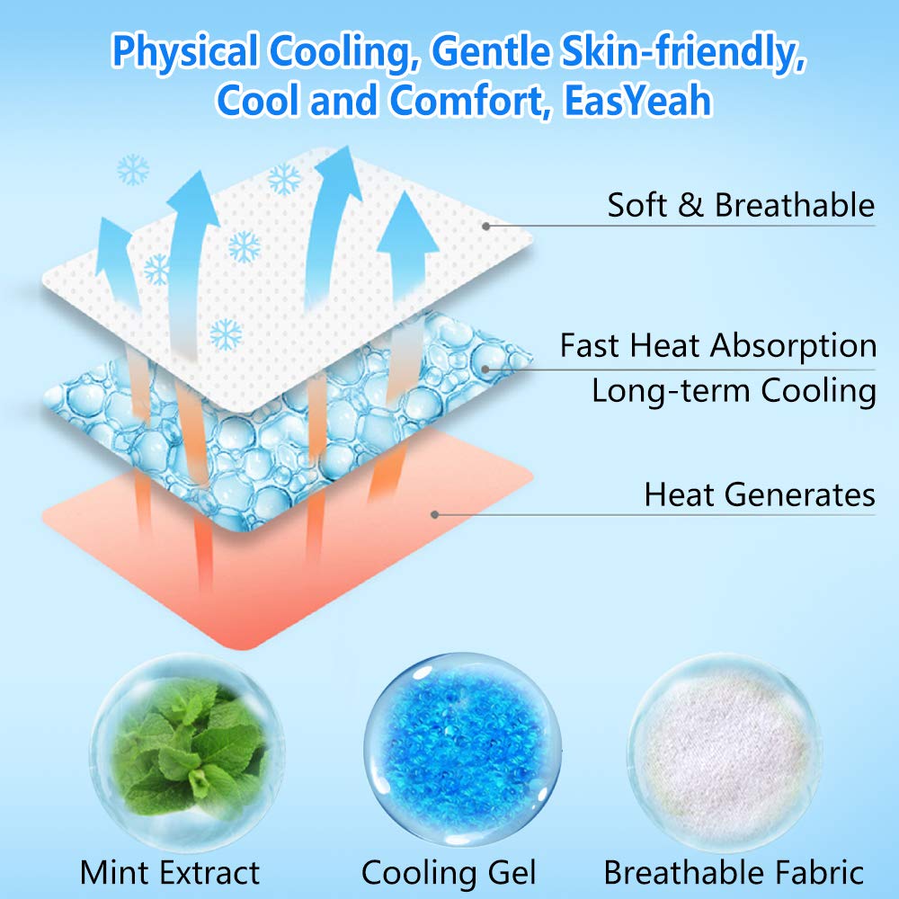 EasYeah Cooling Patches for Fever Discomfort & Pain Relief, Cooling Relief Fever Reducer, Soothe Headache Pain, 10 Count Per Box (2 Boxes)