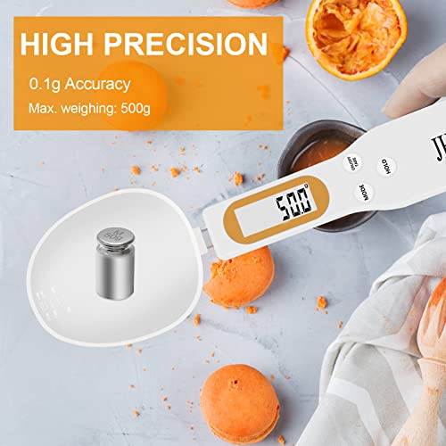 JHSCALE Spoon Scale,Electronic Food Scale 500g/0.1g Weighing for Grams and OZ,Digital Kitchen Scale with Handle Grip and Spout for Coffee Power,Pills,Tea,Flour,Oil,Baking (White)