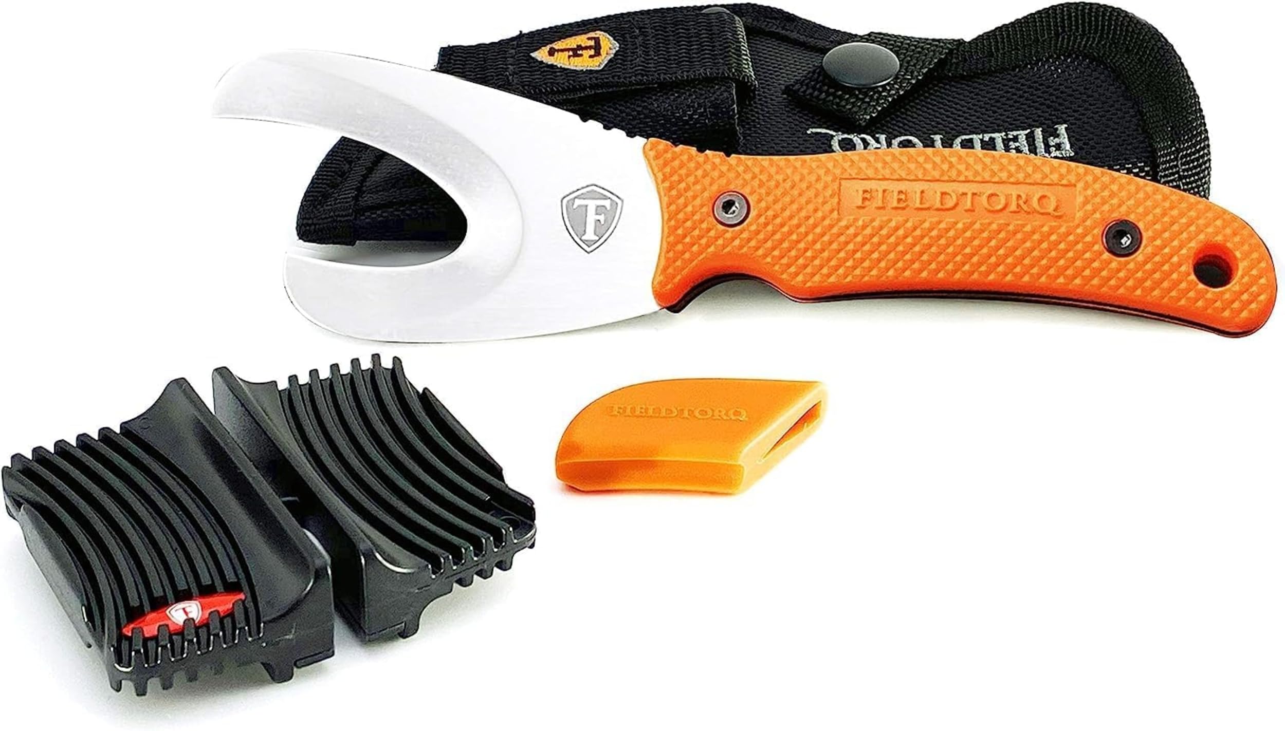 FIELDTORQ Super Tool | 4-in-1 Field Dressing Kit with Sheath & Sharpener | Skinning Knife for Hunting | Gut Hook Knife | Deer Hunting Knife Set