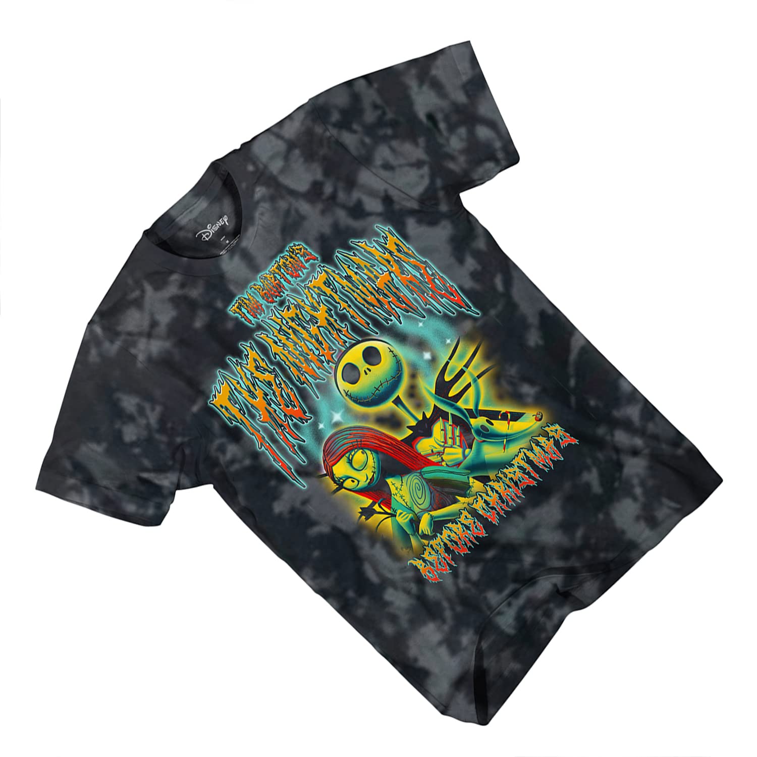 Disney Mens Jack Skellington Shirt - The Nightmare Before Christmas Tee - Jack Skellington Tie Dye T-Shirt (Black Wash, XX-Large)
