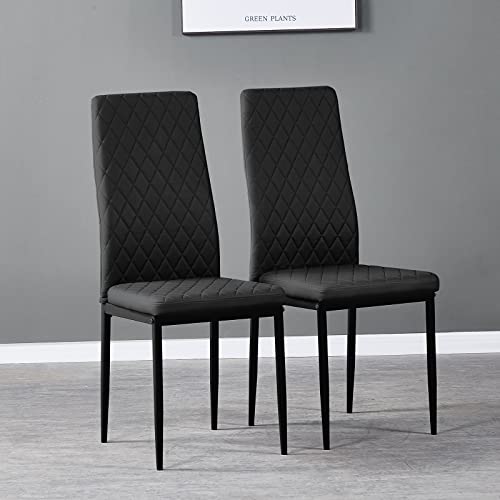 Lecut Modern Dining Chairs Set of 6 with PU Leather Seat and Metal Legs Mid Century Kitchen Dining Room Chairs with High Back for Restaurant and Living Room (Black)