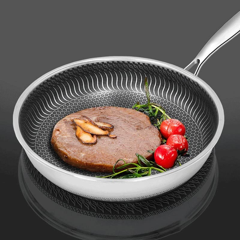 DHTDVD Household Non-Stick Pan Non-Coated Stainless Steel Cooking Pot Kitchen Pan with Lid