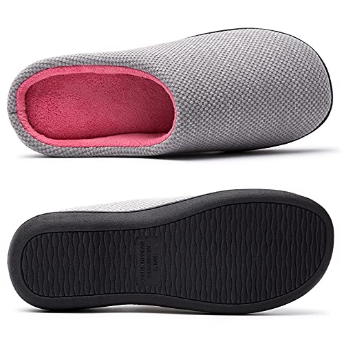 RockDove Women's Birdseye Knit Memory Foam Slipper, Size 9-10 US Women, Grey/Pink