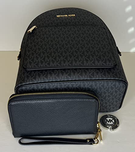Michael Kors MICHAEL Michael Kors Adina MD Backpack bundled with matching LG Flat MF Phone Wallet Purse Hook (Signature MK Black)