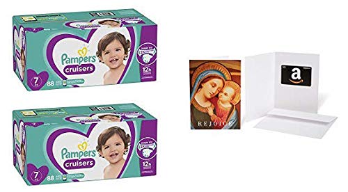 Diapers Size 7, 88 Count - Pampers Cruisers Disposable Baby Diapers (2 Qty) (Packaging May Vary) with Amazon.com $20 Gift Card in a Greeting Card (Madonna with Child Design)