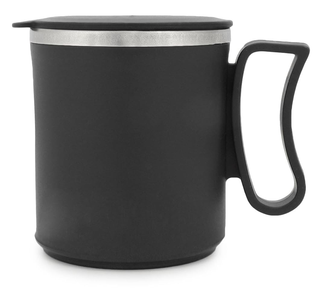 Dynore Stainless Steel Insulated 1 Pc Double Walled Plastic Covered Travel Tea/Coffee Mug with Lid- Black