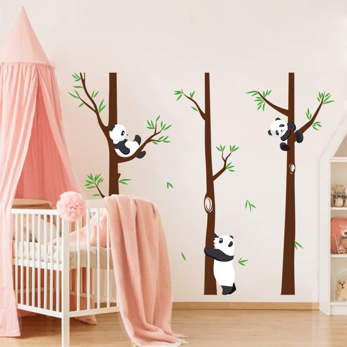 decalmile Large Panda Tree Wall Stickers Kids Animals Wall Decals Baby Nursery Bedroom Playroom Wall Decor (H: 67 Inches)