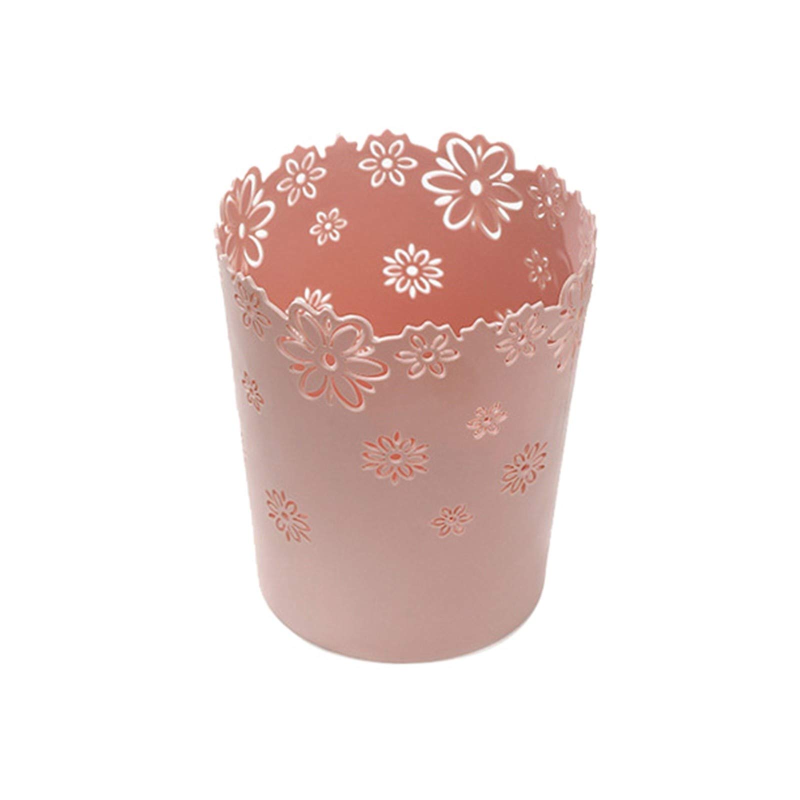 luezkyoig Mini Wastebasket 2L Beautiful Modern Pink Hollow Flower Lidless Desktop Trash Can Wastepaper Basket for Office Kitchen Bedroom Bedside Table Vanity Living Room Dining Table