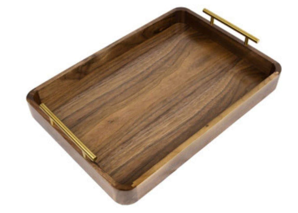 Generic Round Black Walnut Wood Serving Tray, Medium+Large