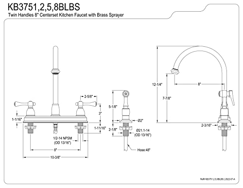 Kingston Brass KB3755BLBS Vintage set Kitchen Faucet with Brass Sprayer, 8-1/2-Inch, Oil Rubbed Bronze