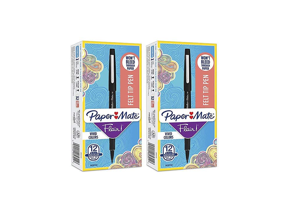 Flair Felt Tip Pens, Medium Point (0.7mm), Black, 12 Count