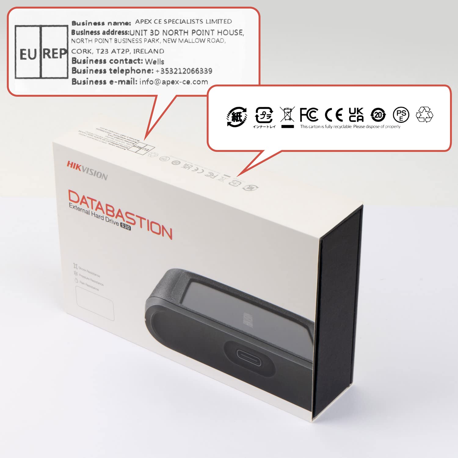Hikvision Professional External Hard Drive 2TB Portable HDD USB-C, USB 3.2 Gen 1 Drop-Proof, Rain Proof, Dust-Proof, Rugged, Durable HDD for Mac/PC/PS4/Xbox/Android Phone HD-S30