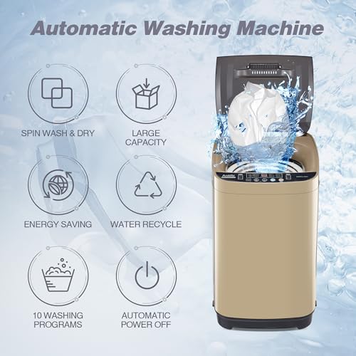 Portable Washing Machine,15.6 LBS Full-Automatic Washer and Dryer Combo,Compact Laundry Washing Machine with Drain Pump,10 Wash Program & 8 Water Level,Low Noise for Apartment Dorm RV Household