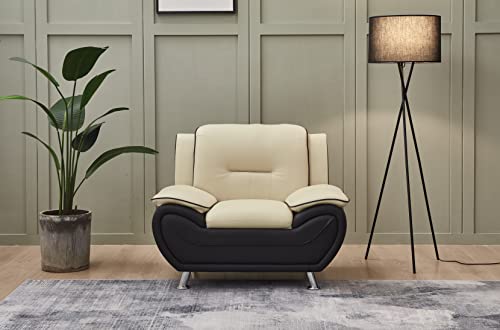 Kingway Faux Leather Living Room Sofas, 6 SEAT, Beige/Black