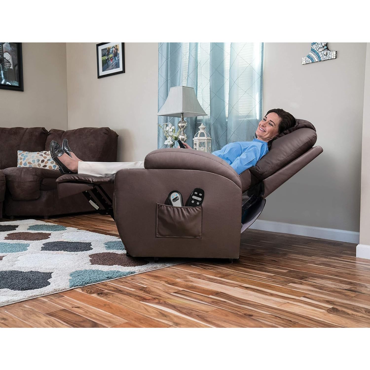 Flamaker Power Lift Recliner Chair PU Leather for Elderly with Massage Ergonomic Lounge Chair Classic Single Sofa with 2 Cup Holders Side Pockets Home Theater Seat (Brown)
