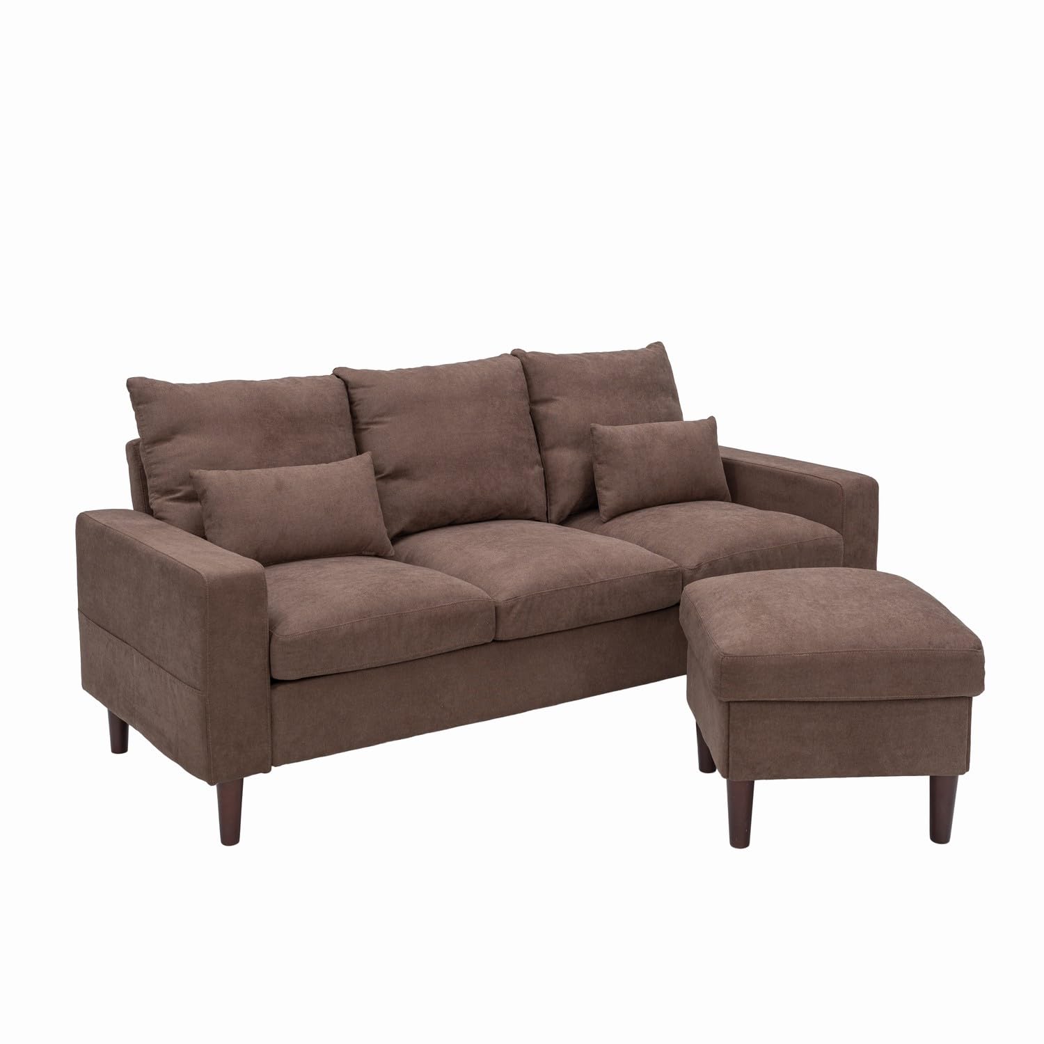 Panana Sectional Sofa Modern Deep 3-Seat Sofa Couch with Ottoman, Upholstered Furniture for Living Room, Apartment, Studio, Office (Black Artificial Leather, Track Arms)