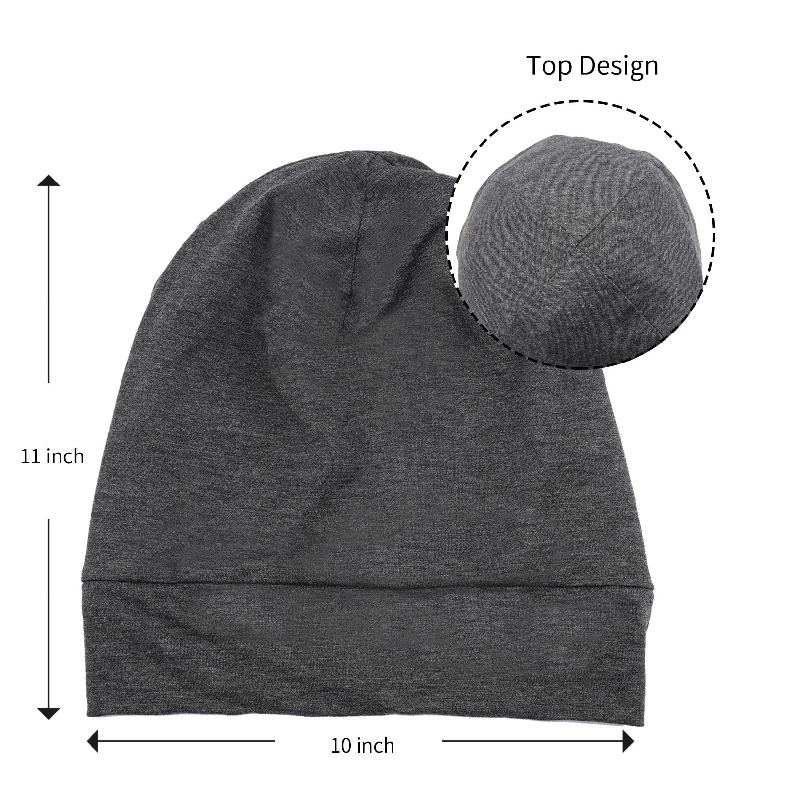 Satin Bonnet for Men 2 Pack Soft and Elastic Black Hair Cap,Satin Lined Beanie, Large Breathable Silky Hair Bonnet for Sleeping Cap,Suitable for Chemo Headwear for Women - Black and Grey