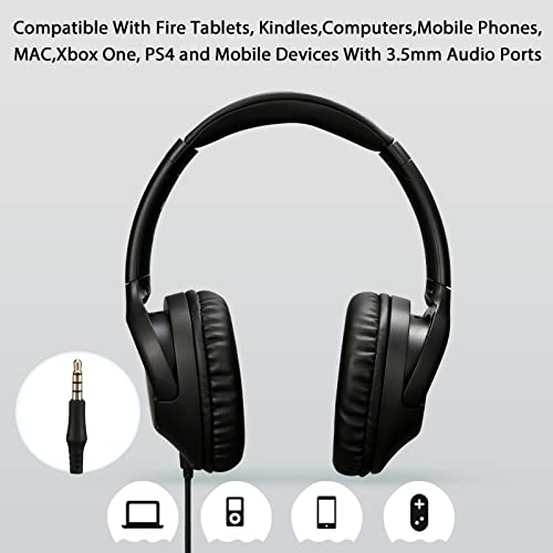 noot products A319 Over The Ear Wired Headphones with Volume Control, Microphone, Adjustable Headband and 3.5mm Audiojack Headphones for School (Black)