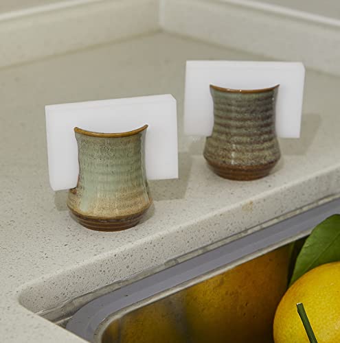 Pottery Sponge Holder Slotted Stoneware Ceramic Porcelain Sponge Holder by Gute for Father, Mother, Cleaning Supplies - Decorative Kitchen Décor - Organizer for Cleaning Dishes (Brown)