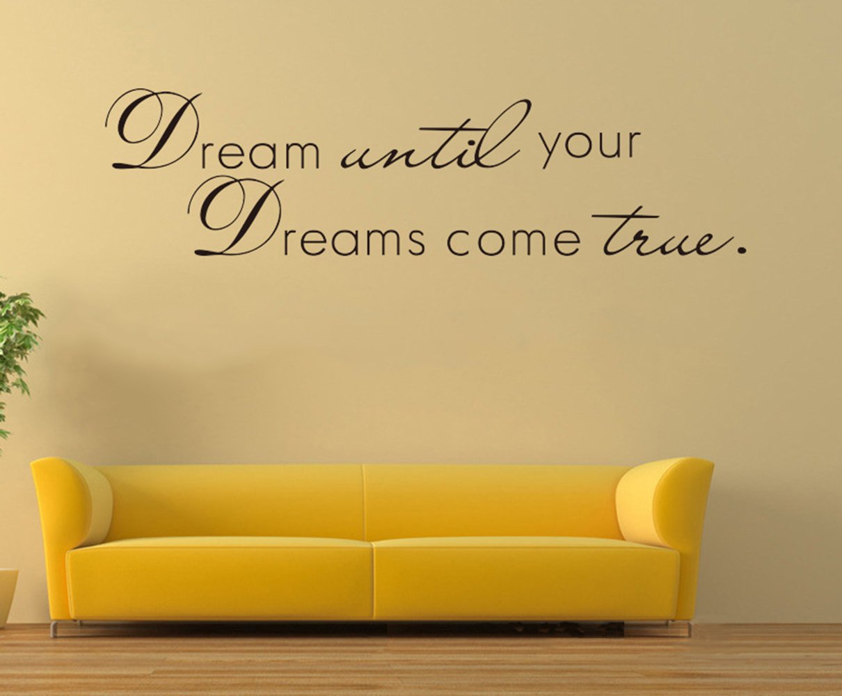 CUGBO Dream Until Your Dreams Come True Wall Sticker Inspirational Wall Decal Quotes Black Vinyl Home Office Decor Art 11" X 40"