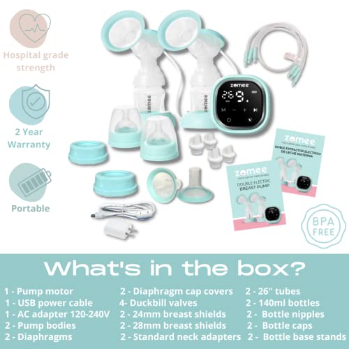 Zomee Z2 Double Electric Breast Pump β with Expression, Massage, and 2-Phase Modes - Rechargeable and Portable Wearable Breast Pump