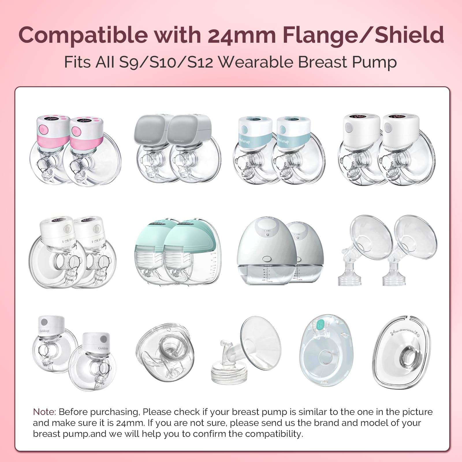 Flange Insert 10PCS 13/15/17/19/21mm for Momcozy S9/S9pro/S10/S12/S12pro/Medela/Tsrete/Spectra/Bellababy etc 24mm Wearable Breast Pump, Reduce 24mm Tunnel Down to Other Correct Size