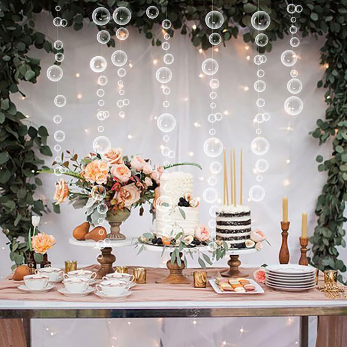 Lauthen.S 6Pcs White Bubble Garlands Ocean Mermaid Party Decorations Hanging Streamer Banner for Sea Birthday Backdrop Party Supplies Classroom Home Decor