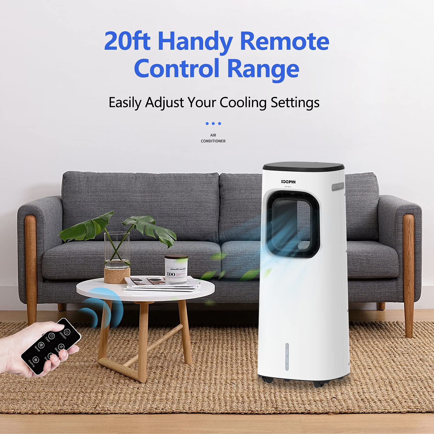 Evaporative Air bladeless Cooler fan for cooling room | Humidifier 3-IN-1 | 20ft Remote Control | 8-Hour Timer | 3 Wind Speeds | 4 Modes | Low Noise for Small Space Home & Office