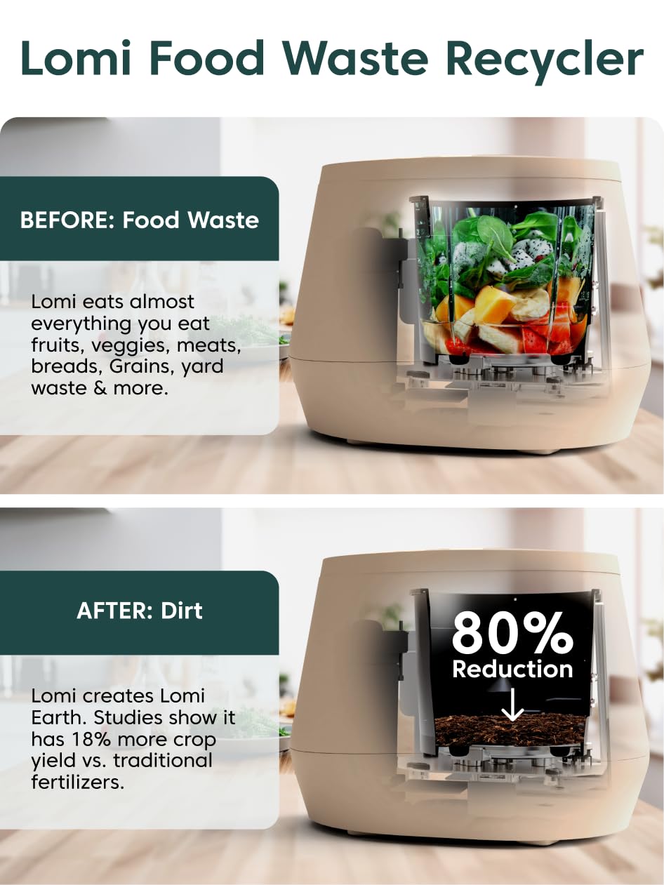 Lomi 2 – 3L, Electric Composter (45 Cycles), World’s First Smart Waste Kitchen Bin That Turns Waste into Natural Fertilizer with a Single Button, Indoor Compost Bin (Black)