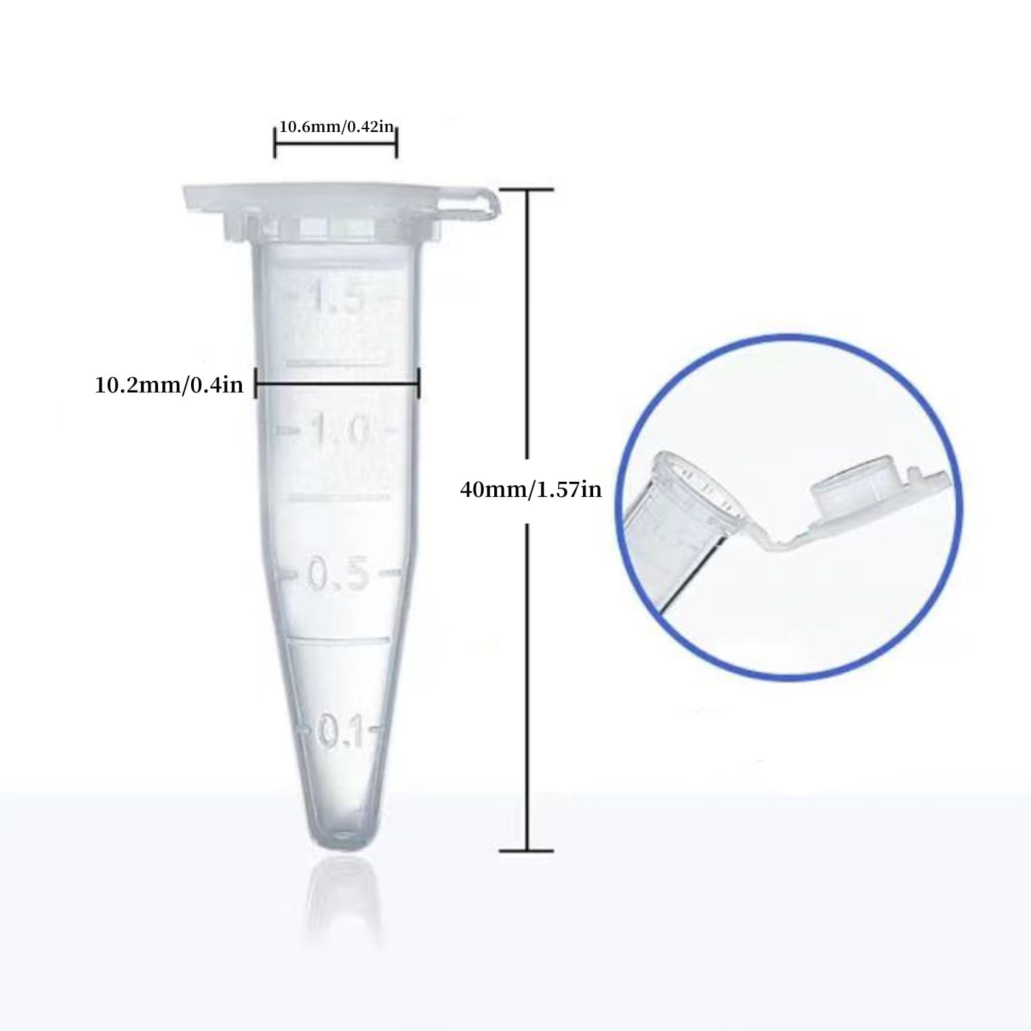 QOAEZK 1.5ML Micro Centrifuge Tubes,Clear Plastic Graduated Microcentrifuge Test Tubes with Attached Lid for Lab, EO Sterilized,Pack of 500pcs