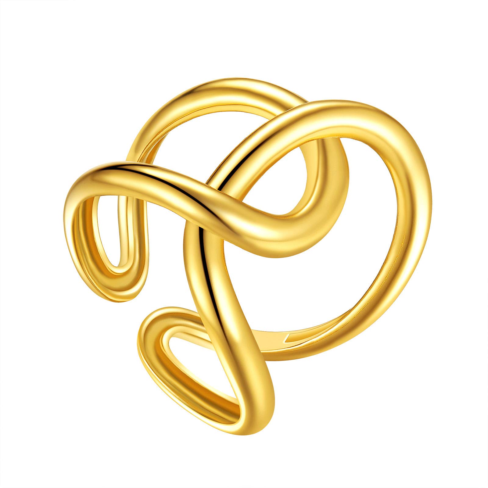 FindChic Gold Ring Braided Crossover Patterned Statement Rings for Women 18K Gold Plated Adjustable Open Rings Thumb Finger Rings