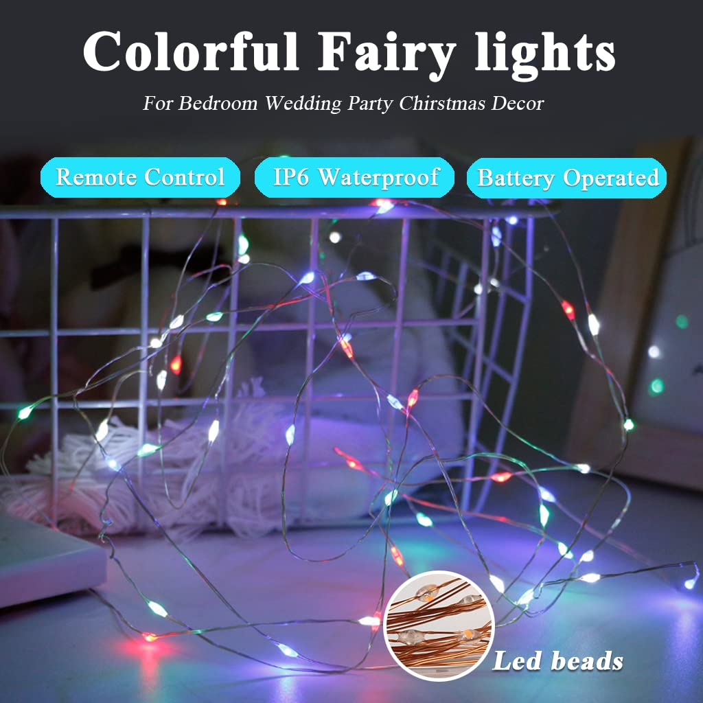 Dienalls Fairy Lights 2 Pack Battery Operated Waterproof 50leds with Remote Control Timer 16.4ft Silver Wire Twinkle String Lights for Christmas Parties Bedroom Wedding Dorm Garden Home Decoration