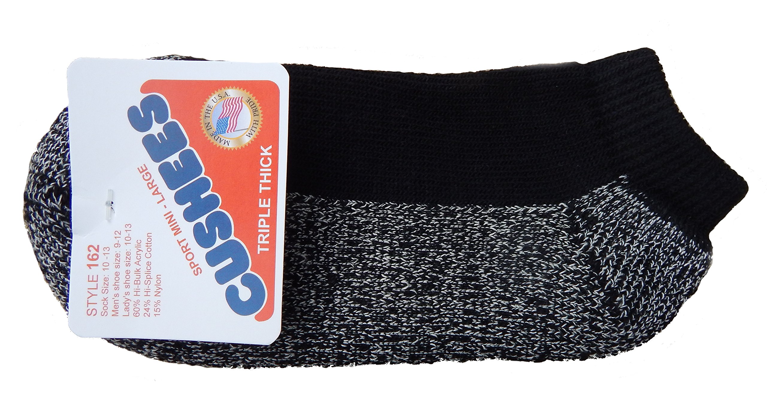 Cushees BLACK Thick MINI socks, 3-pack [Large (Men's 162)]