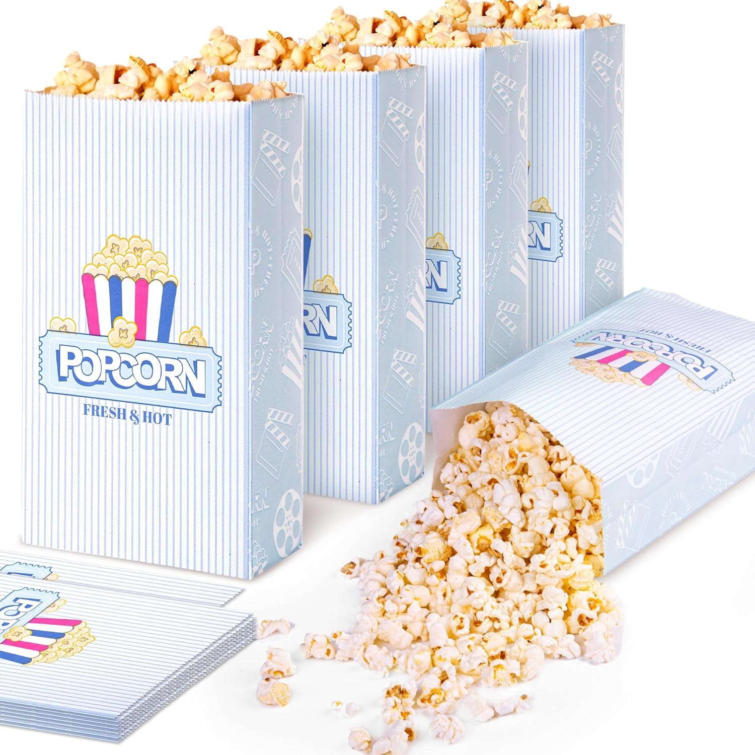 Upgrade Paper Popcorn Bags Flat Bottom 2 oz 50 pack - Vintage Style Popcorn Bags Individual Servings - Small Popcorn Bags for Party Home Movie Night Carnival - Disposable Popcorn Machine Supplies