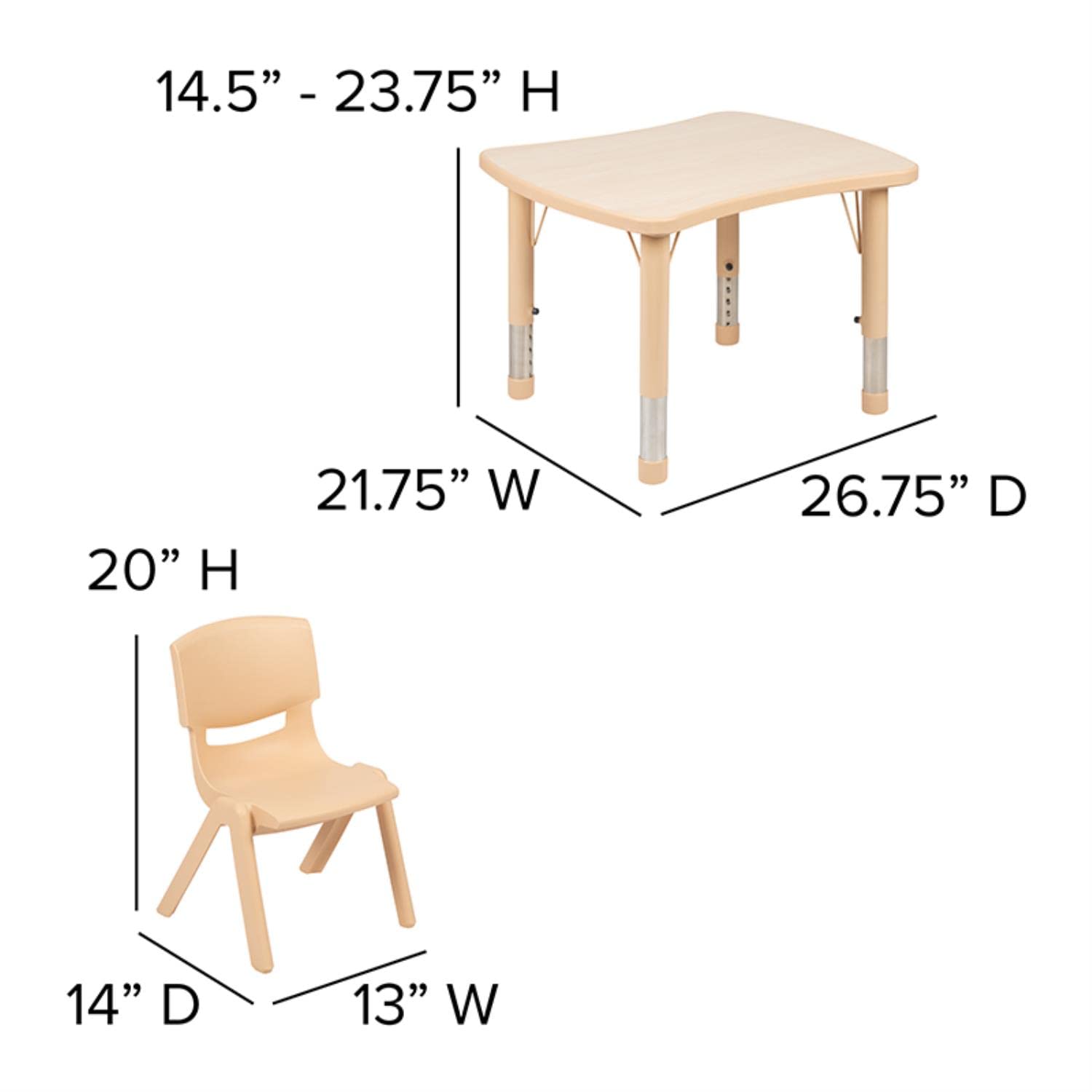 Flash Furniture 21.875"W x 26.625"L Rectangular Natural Plastic Height Adjustable Activity Table Set with 4 Chairs