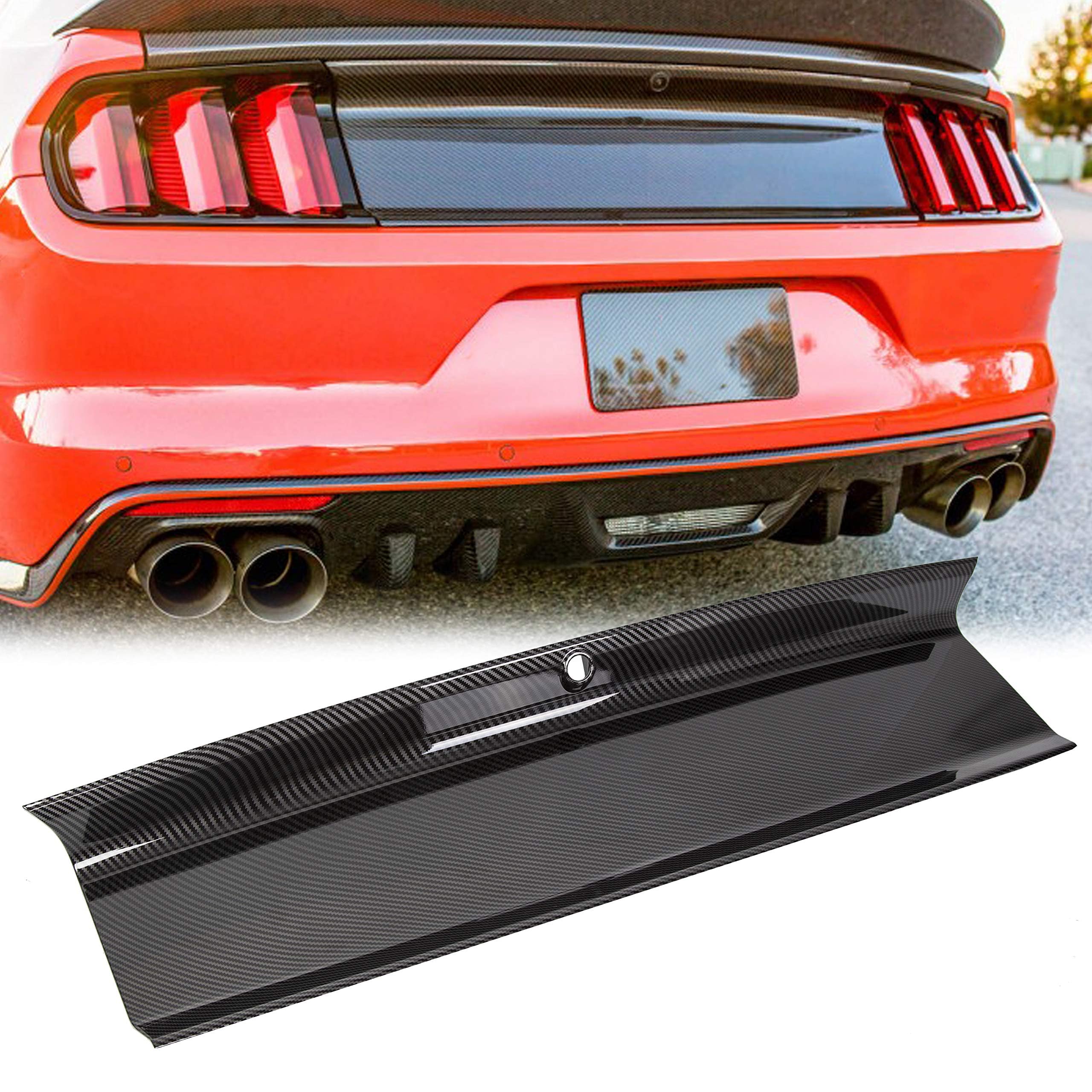 ECOTRIC Trunk Decklid Trim Panel Compatible with 2015-2023 Ford Mustang Trunk Boot Rear Center Lid Cover Trim - Carbon Fiber Style