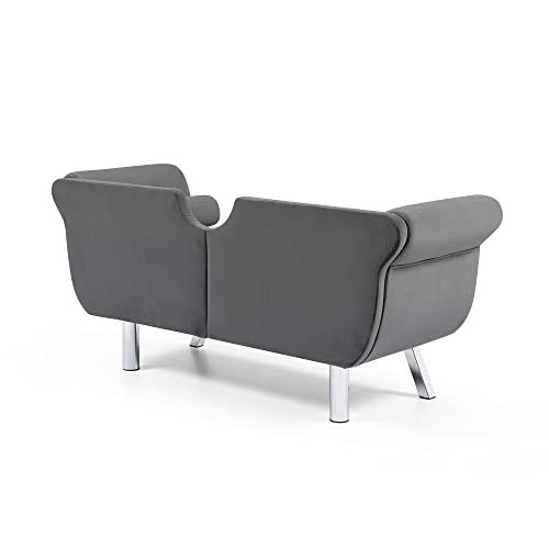 Mid Century Modern Loveseat Sofa, Upholstered Chesterfield Sofa With 2 Bolster Pillows, Velvet Love Seat With Nailhead Trim, 61" Small Couches Loveseat Settee Roll Arm For Living Room, Dorm(Grey)