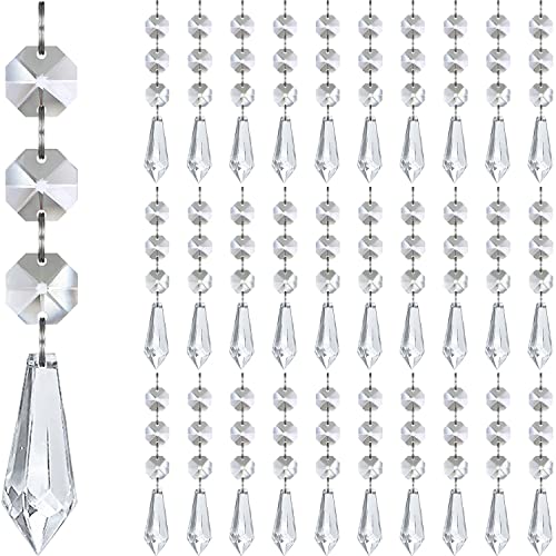 Jishi Hanging Crystals 30-Pack Centerpieces Decorations Garland Chandelier Crystal Beads Strings, Clear Acrylic Icicle Christmas Decor Clearance Tree Ornaments, Dangle Prisms Diamond Gem Jewel Strands