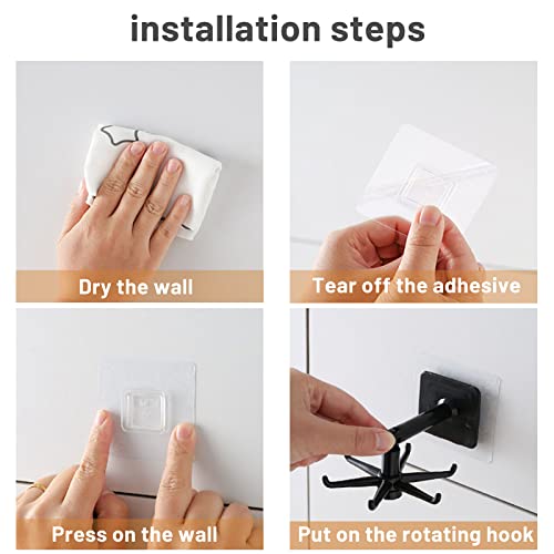 Kitchen Utensil Hanger,Under Cabinet Holder 6 Pieces 360 Degrees Rotating Folding Hook Self-Adhesive Waterproof Utility for Home Bathroom No Drilling (3 White+3 Black), 4.3×2.7×1.9 inch