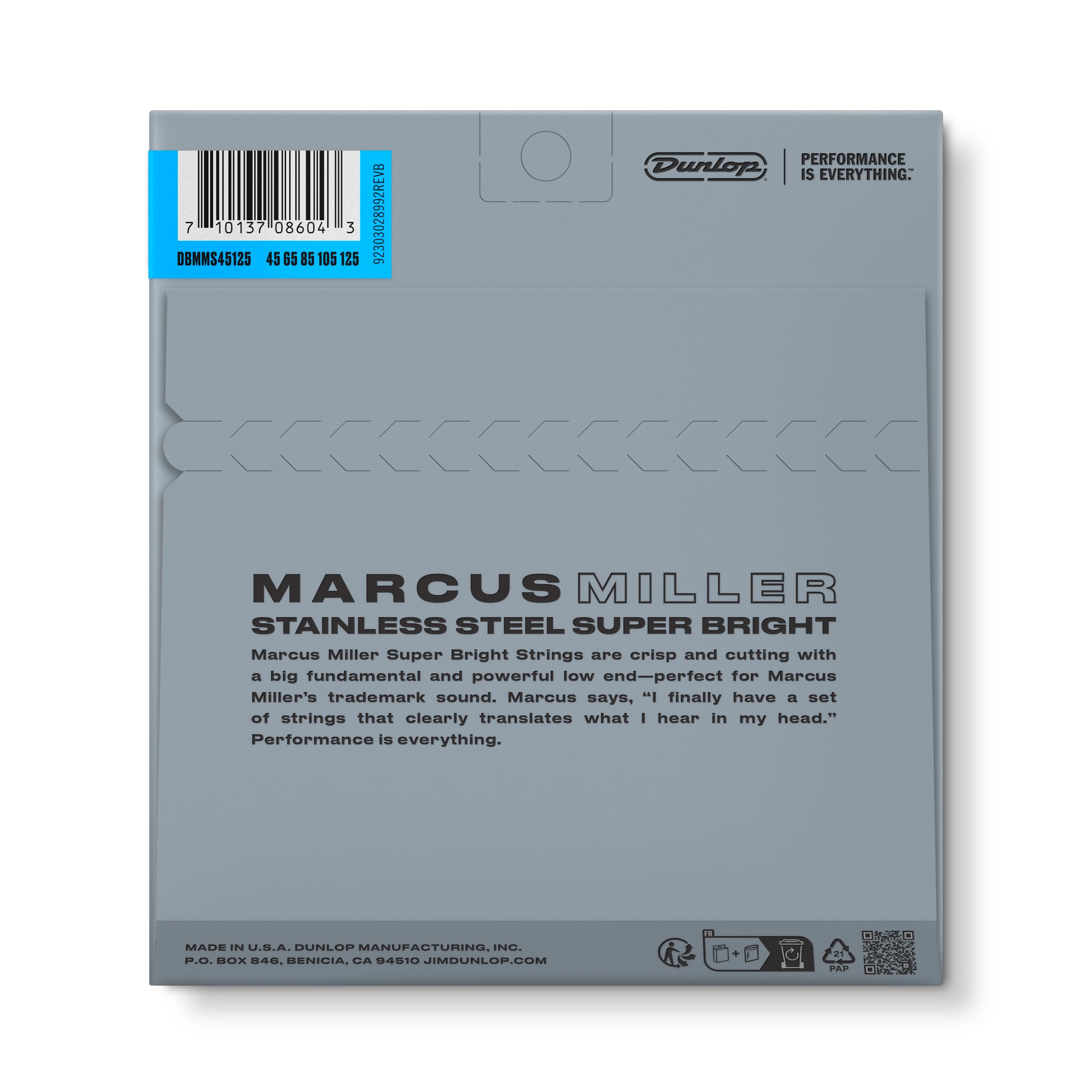 Dunlop DBMMS45125 Marcus Miller Super Bright Bass Strings, Medium 5-String, .045–.125, 5 Strings/Set