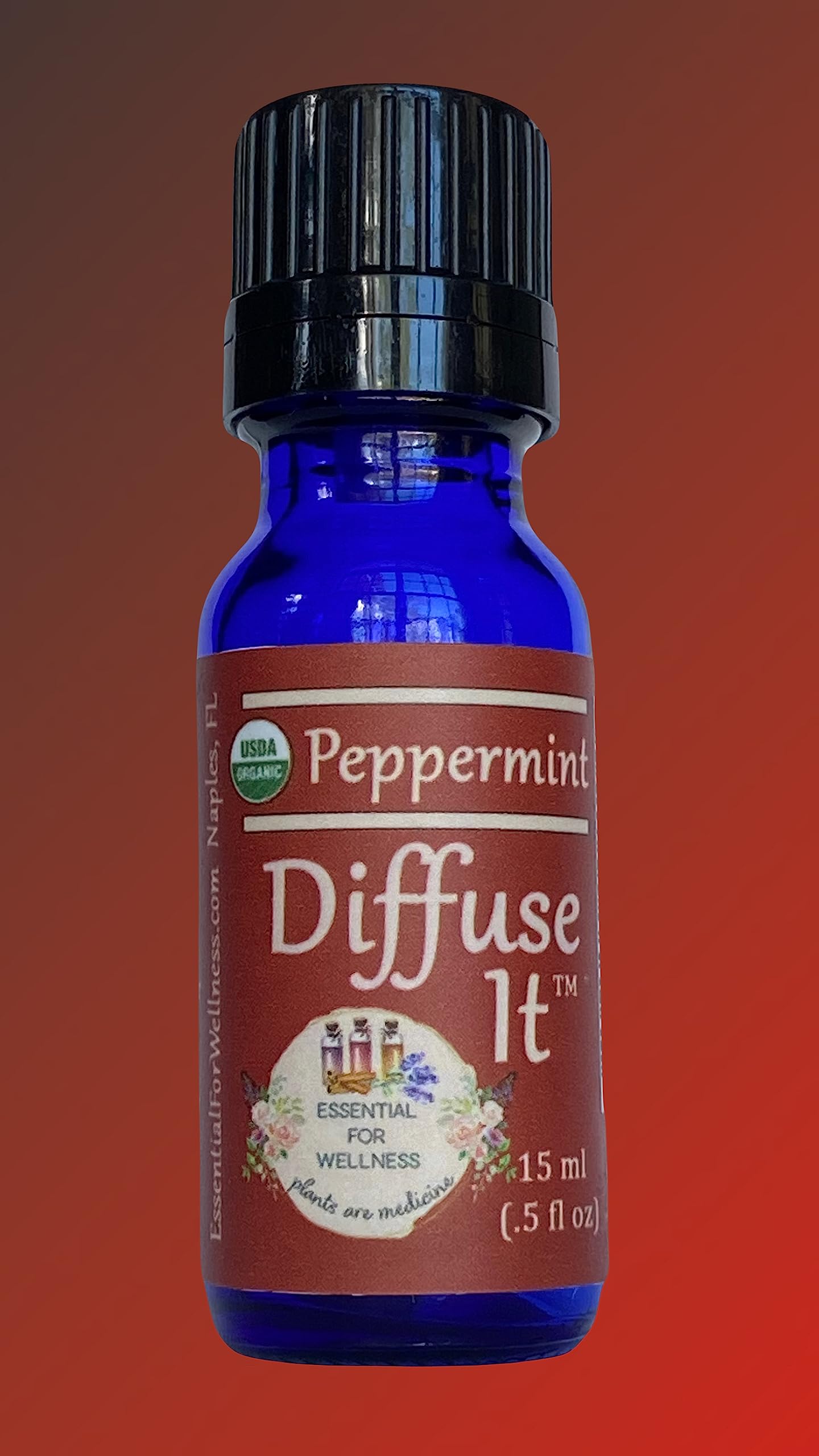 Diffuse It USDA Certified Organic Peppermint Essential Oil, 15 mL (.5 oz), 100% Natural Aromatherapy, Therapeutic Grade, Massage