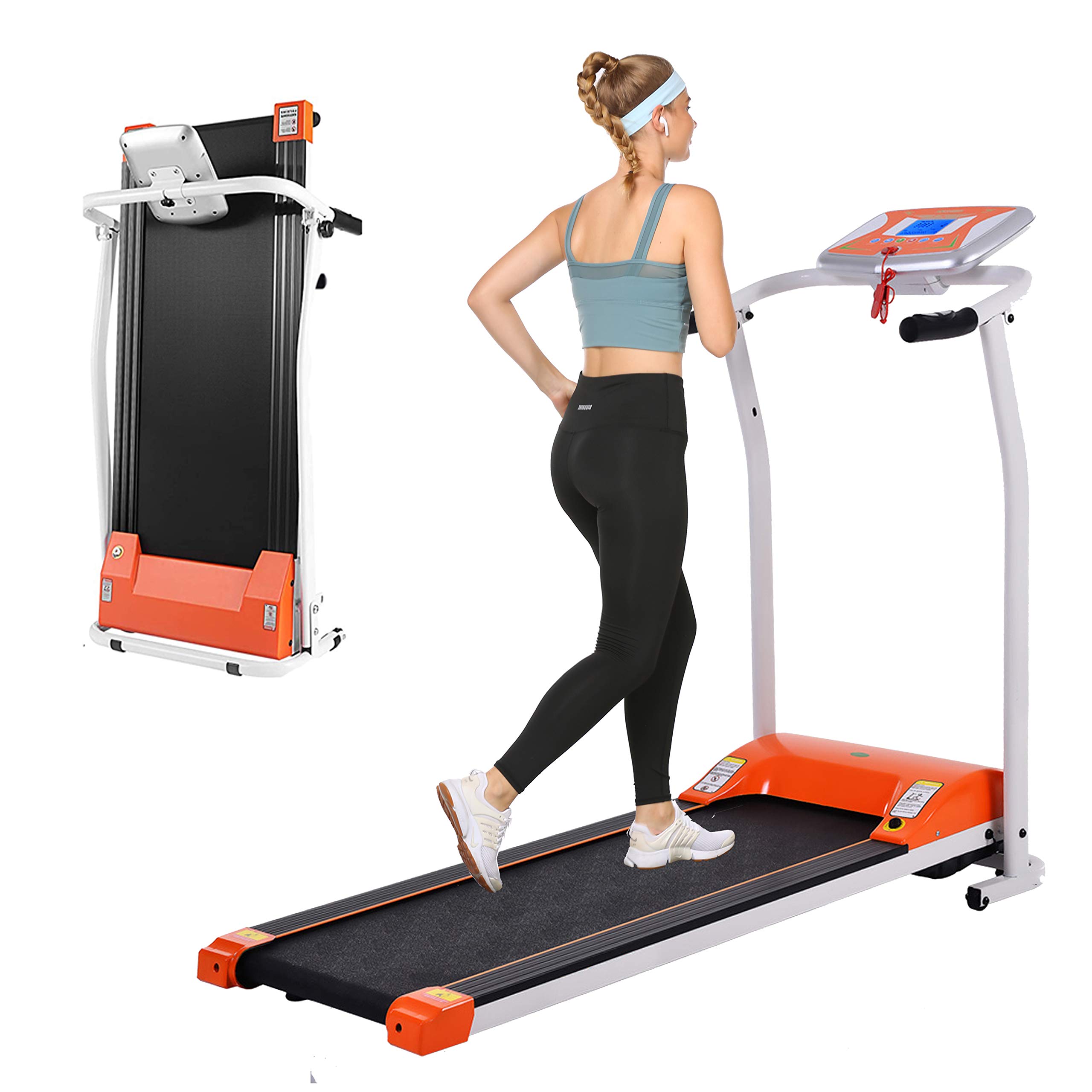 Folding Treadmill Treadmill for Home with LCD Monitor Motorized, Electric Treadmill Workout Running Machine with Auto Stop Safety Function (Light Orange)
