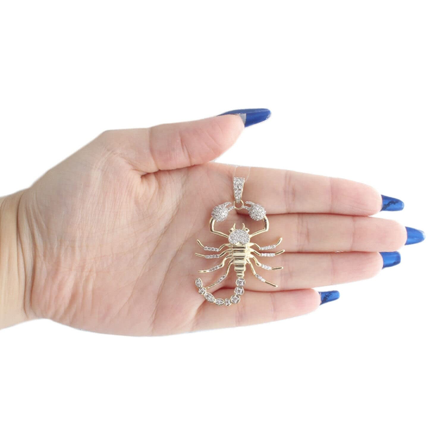DTJEWELSS 10K Yellow Gold Finish Round Cut Diamond Statement Scorpion Pendant 2.20" Charm 1.75 CT.