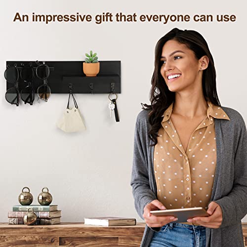 Lucundm Key Holder for Wall, Decorative Entryway Shelf with Hooks Holds Keys, Dog Leash, Sunglasses β Key Hanger with 3 Hooks Organizes, Enhances Home Decor (15β x 4.5β x 2.6β) (Black)