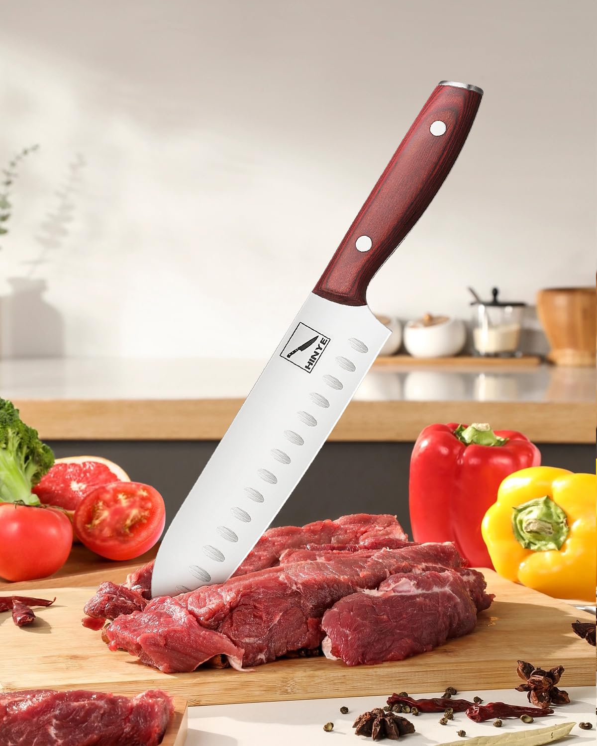 Hinye Chef Knife Ultra Sharp Santoku Knife Japanese Chefs Knife, Kitchen Knife Gadgets Birthday Gifts for Women Men Dad with High-End Gift Box (Ruby Red)