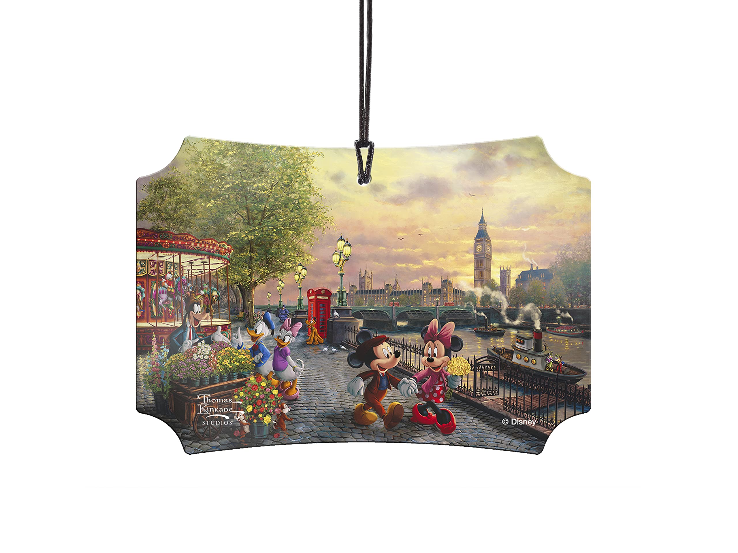 Disney – Mickey and Minnie Mouse in London - Thomas Kinkade Studios - This 4” x 2.5” Hanging Metal Print Accessory – Limited Edition Officially Licensed Collectible | Complimentary Velveteen Gift Bag