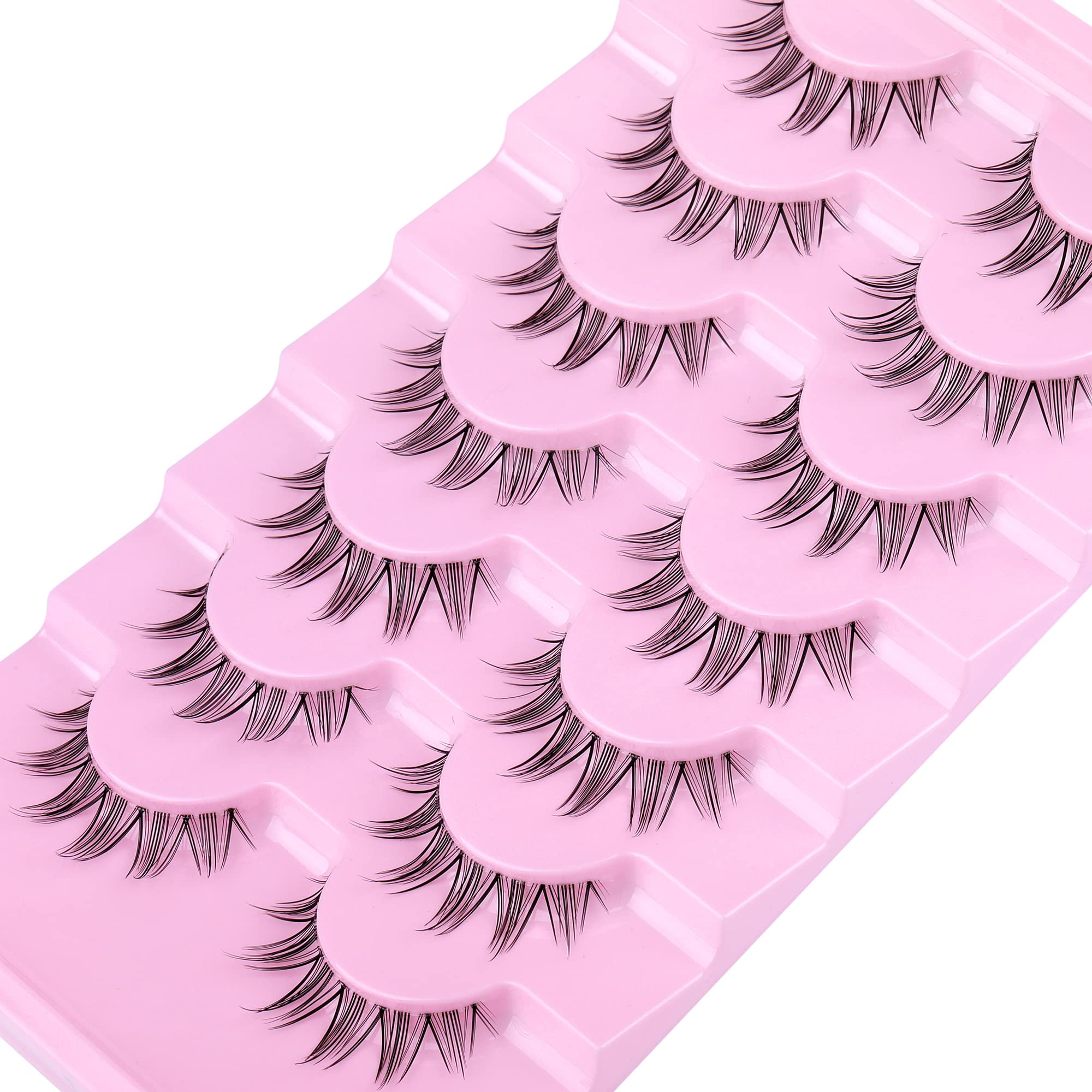 False Eyelashes Manga Lashes Natural Look Wispy Anime Lashes Mink Spiky Fake Eyelashes with Clear Band Strip Korean Eye Lashes Pack by GVEFETIEE