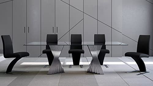 Modern Falcone 94" Dining Table - Clear Glass with Polished Stainless Steel Base
