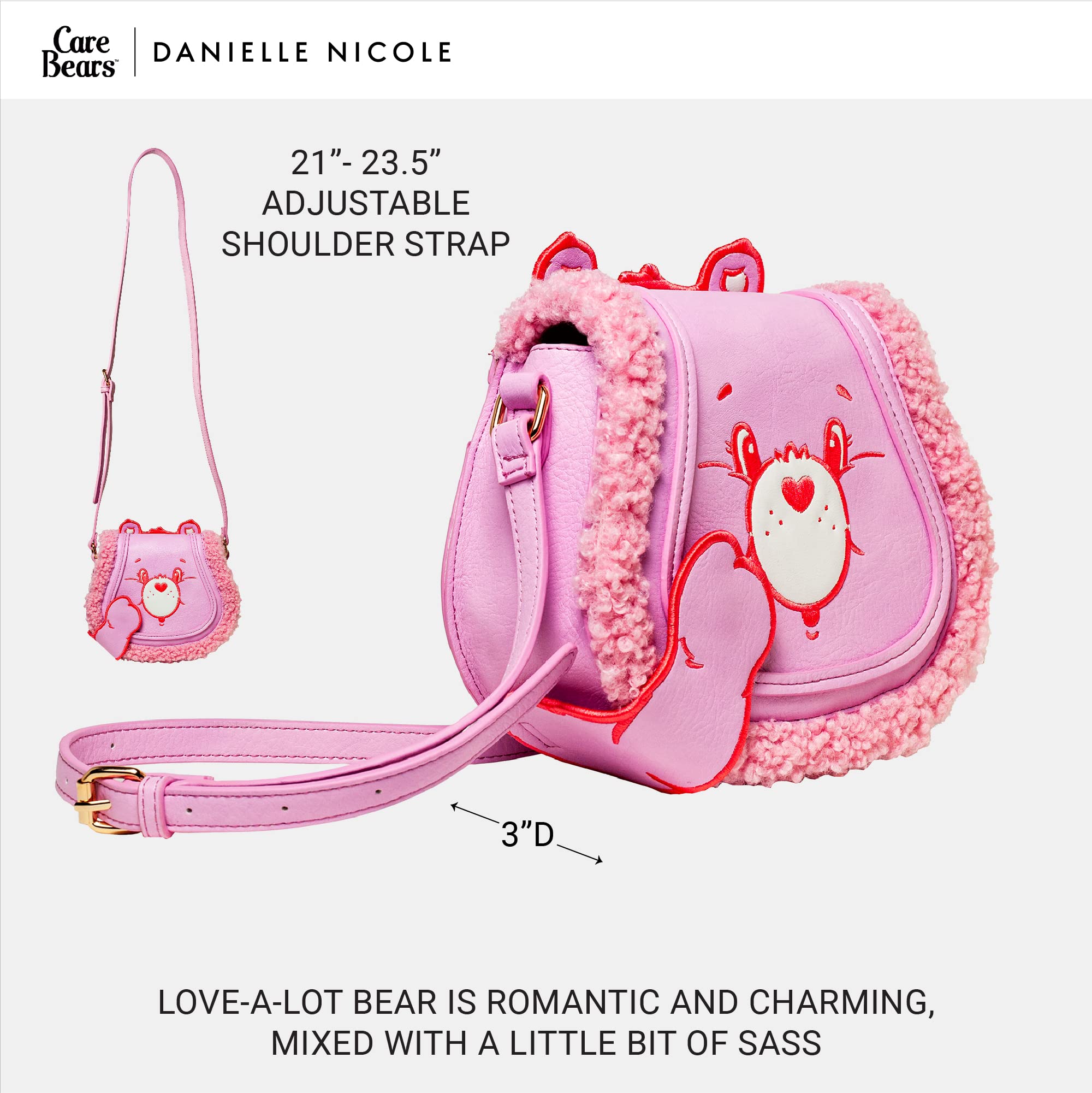 Danielle Nicole Care Bears Crossbody Bag, Love-A-Lot Bear Purse, Pink